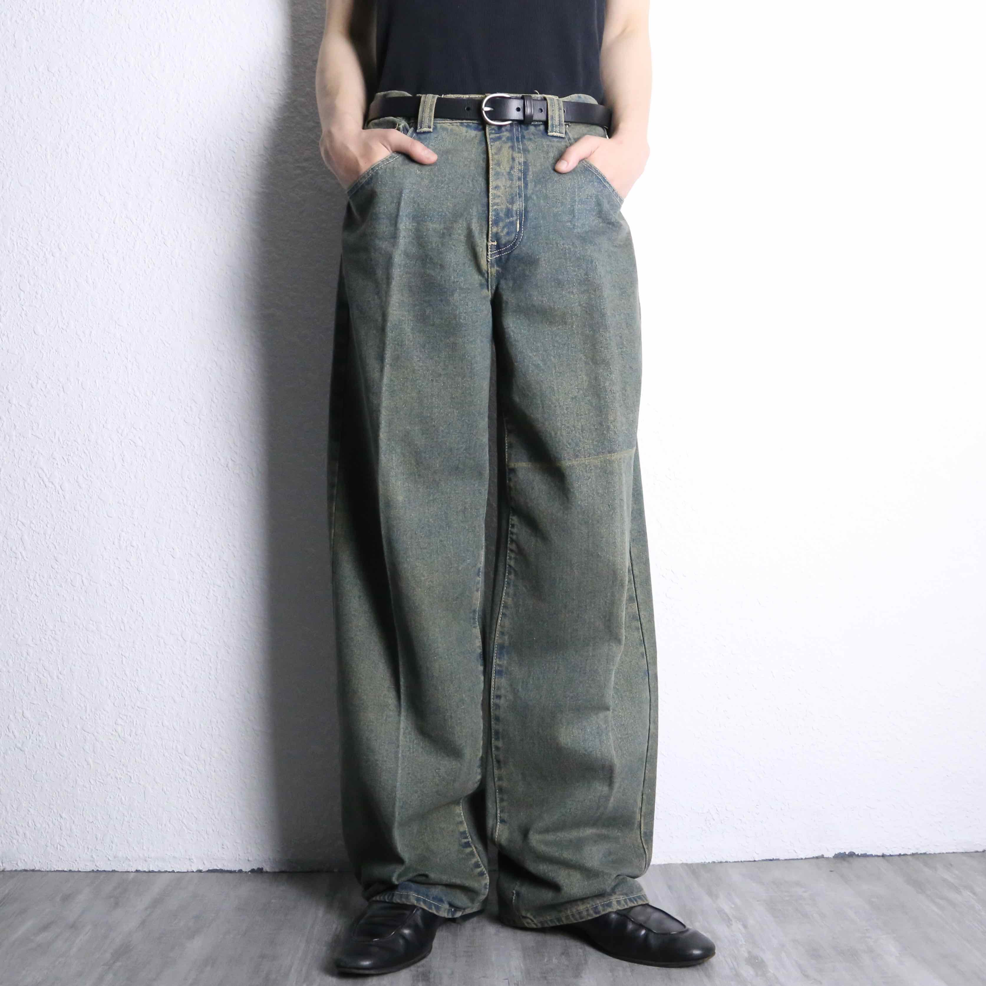dull indigo wide straight denim pants