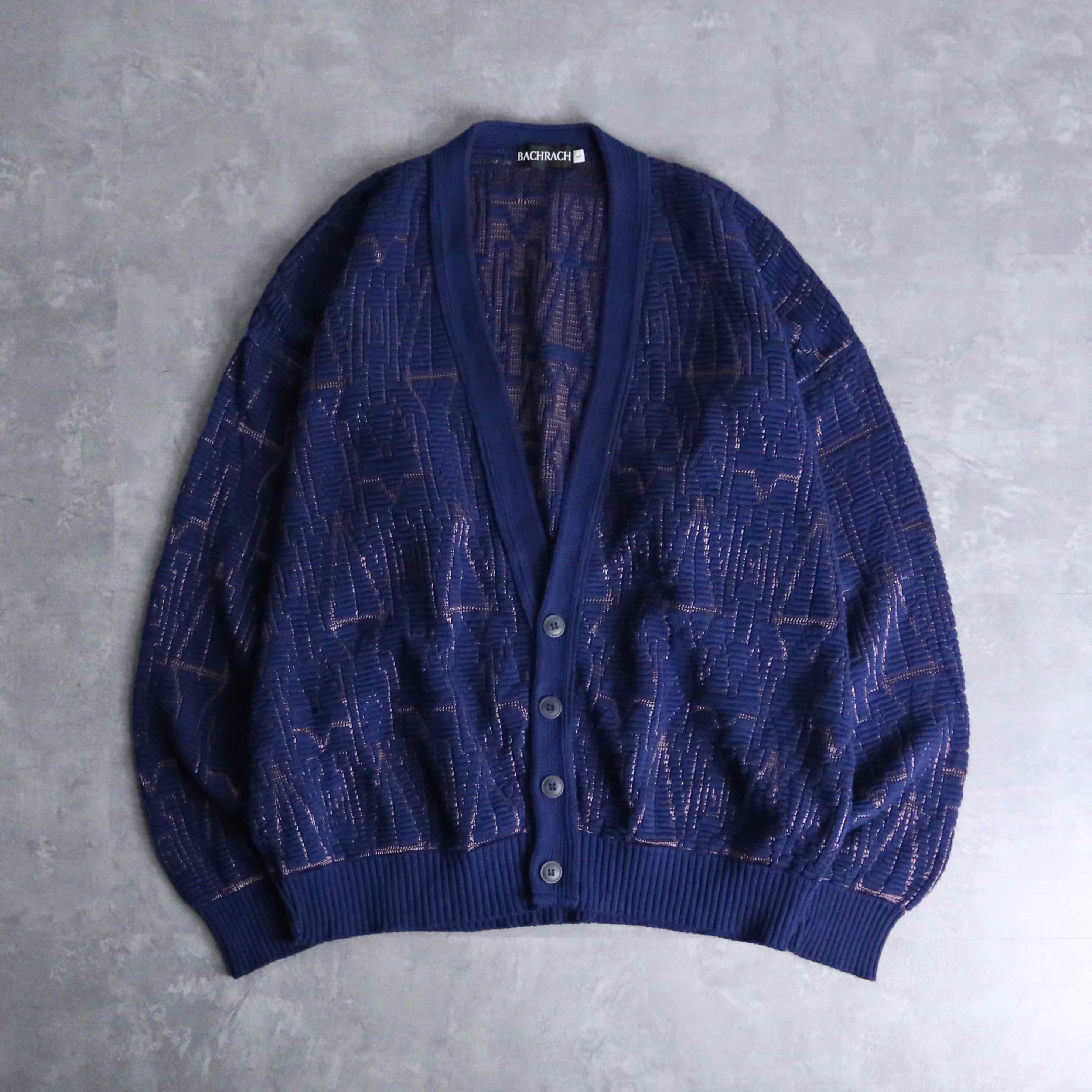 "BACHRACH"metallic pink switch design 3D knit cardigan